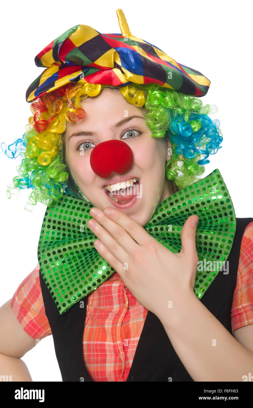 Female clown isolated on white Stock Photo - Alamy
