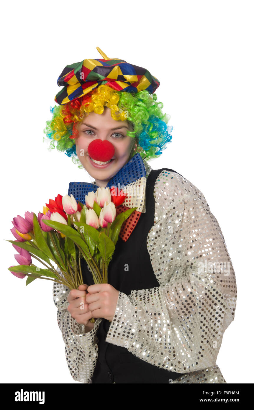 Female clown isolated on white Stock Photo - Alamy