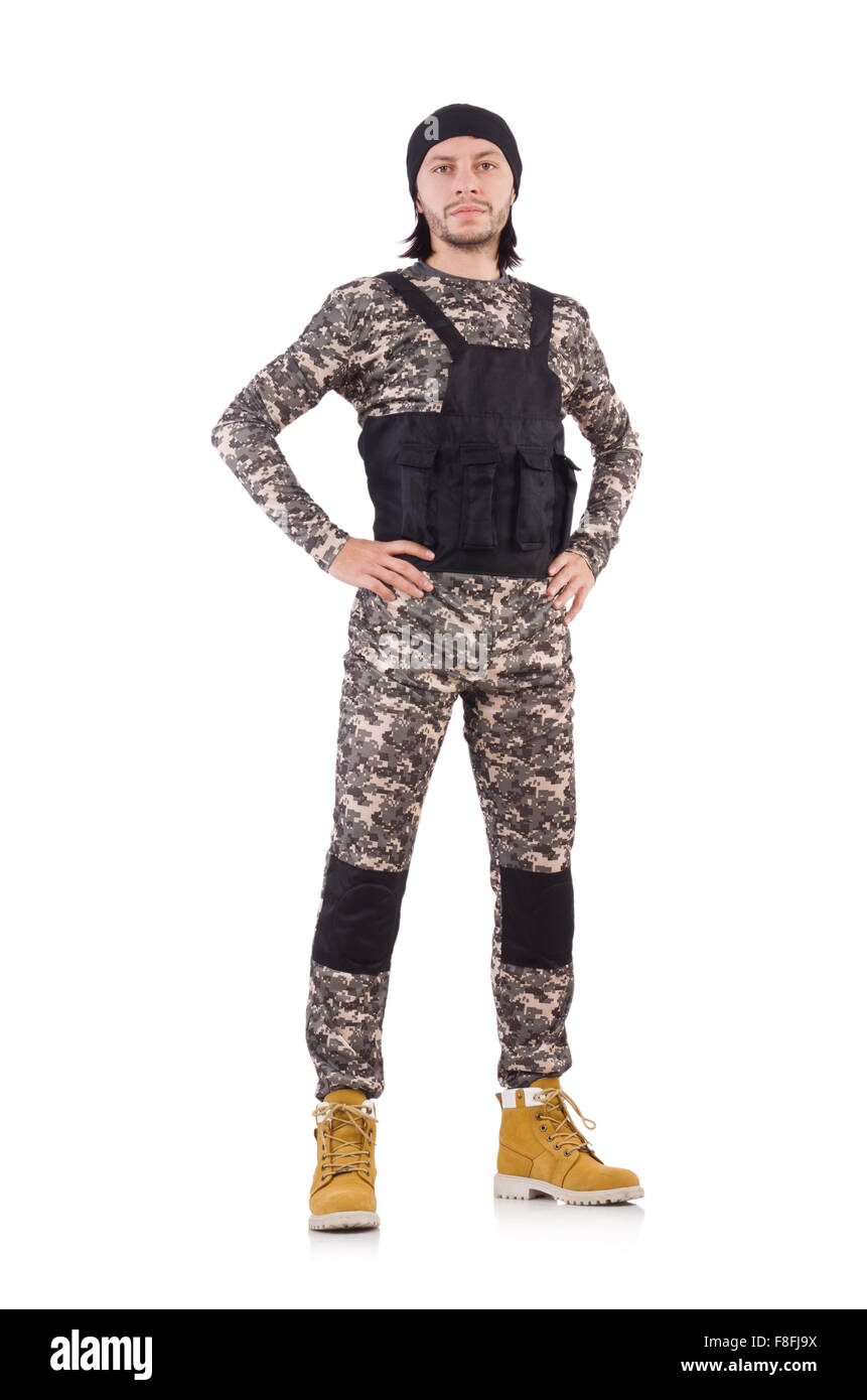 Young man in military uniform isolated on white Stock Photo - Alamy