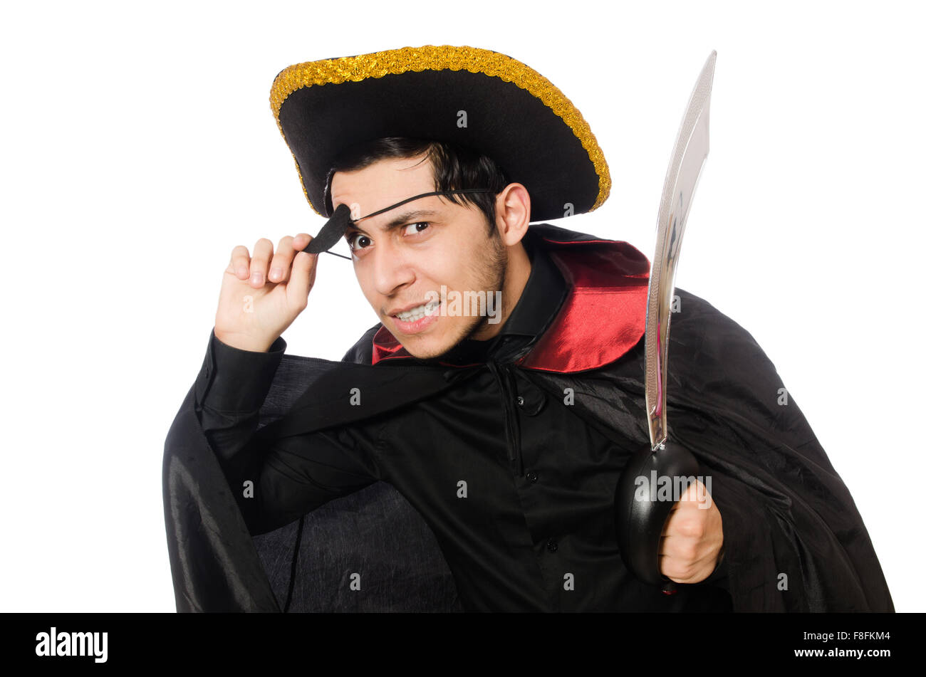 One eyed pirate with sword isolated on white Stock Photo - Alamy