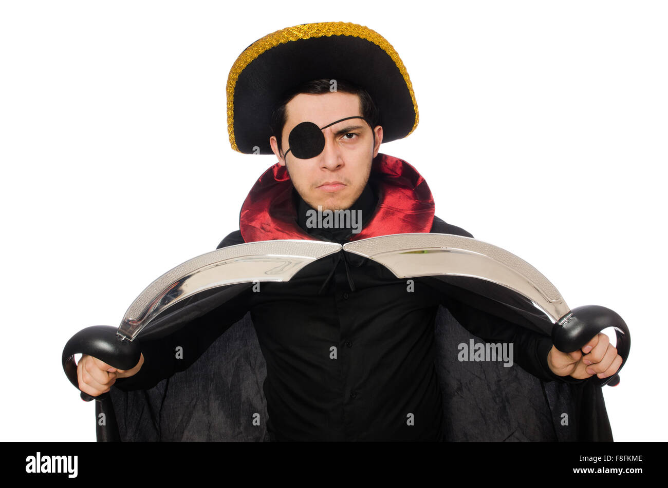 One eyed pirate with sword isolated on white Stock Photo - Alamy