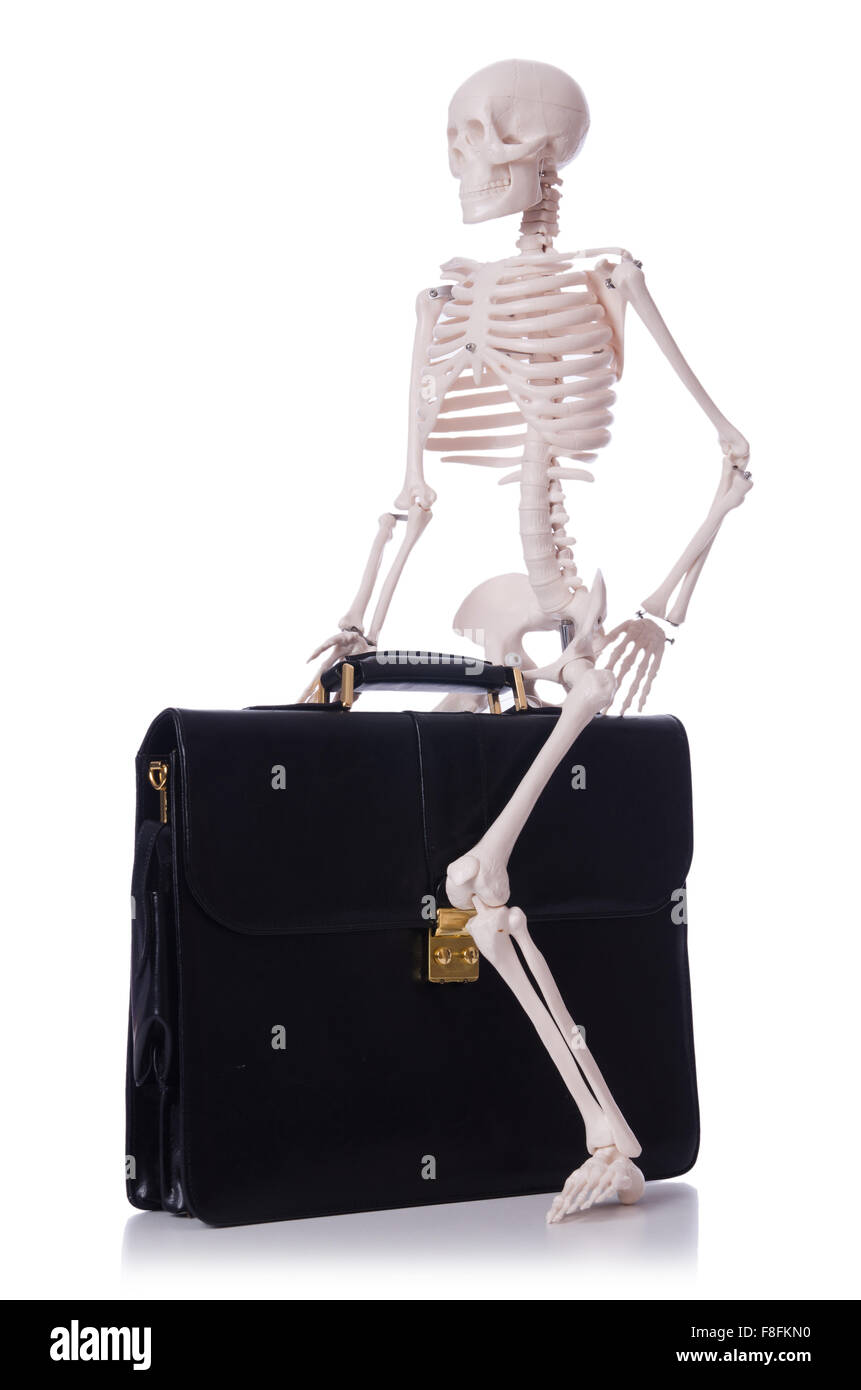 Skeleton with suitcase isolated on white Stock Photo - Alamy