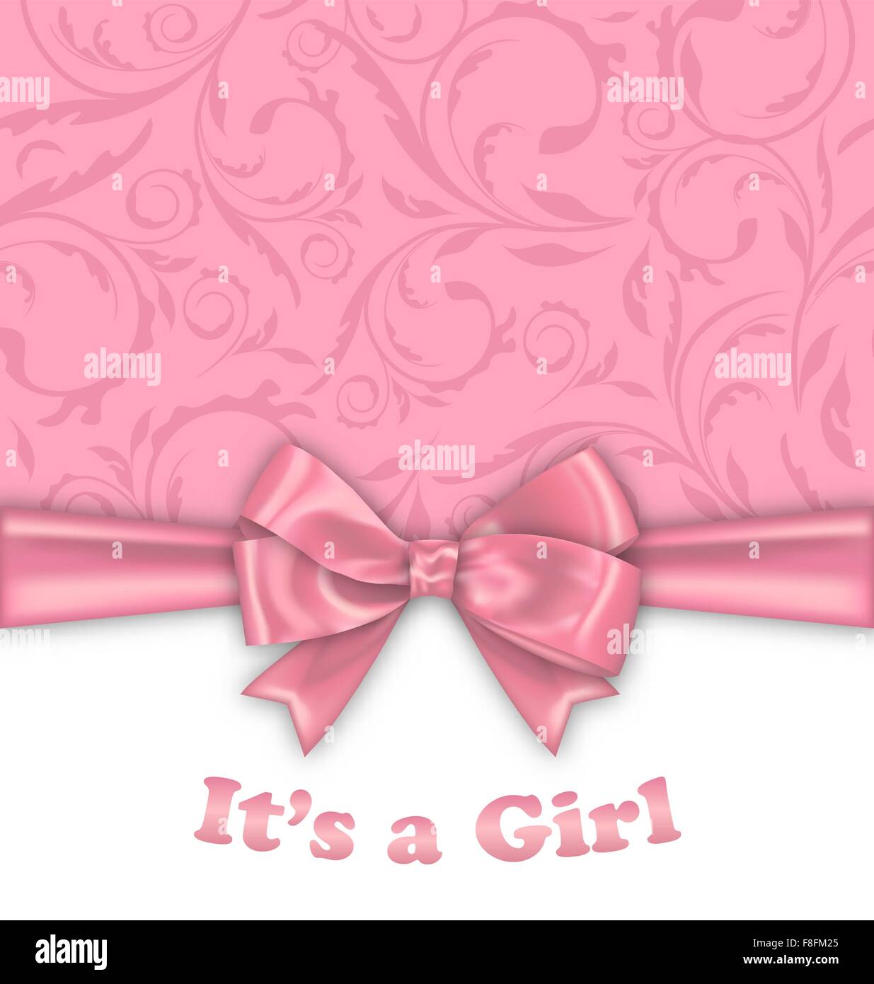 Girl Baby Shower Invitation Card with Pink Bow Ribbon Stock Vector ...