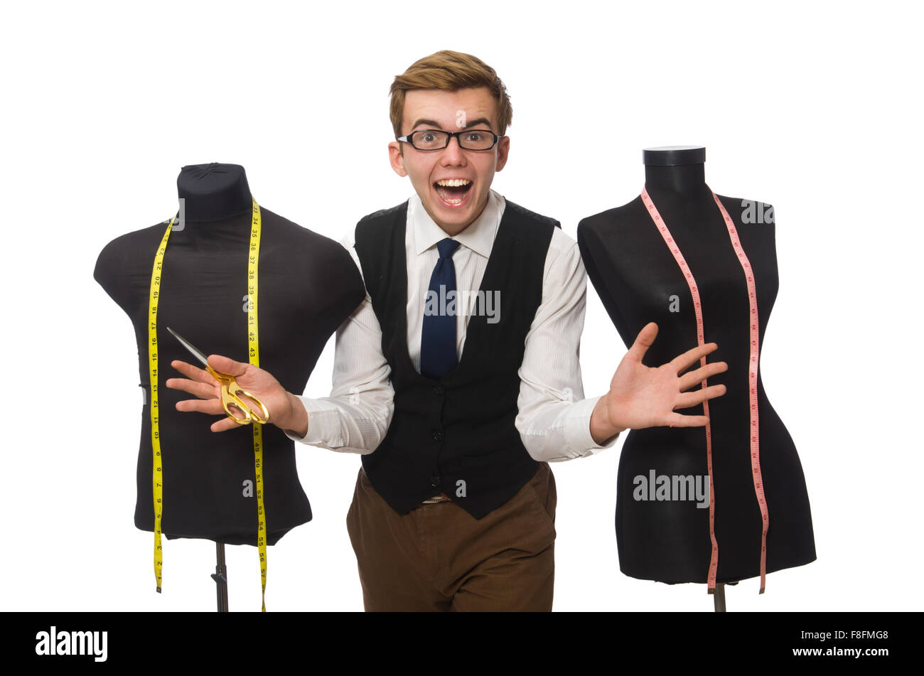 Young male tailor isolated on white Stock Photo - Alamy