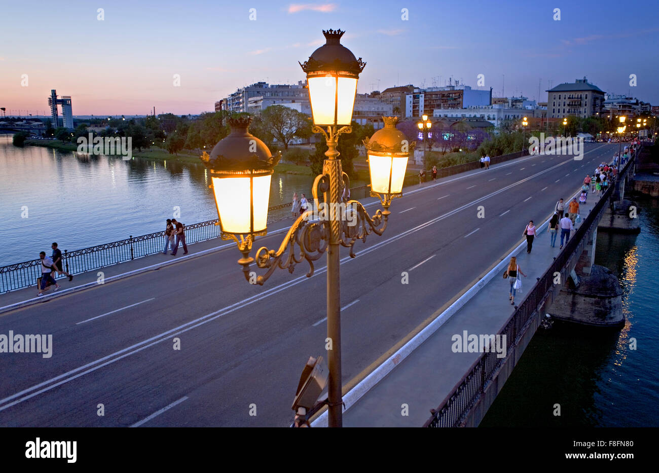 Isabel II bridge or Triana bridge. Guadalquivir river. Seville ...