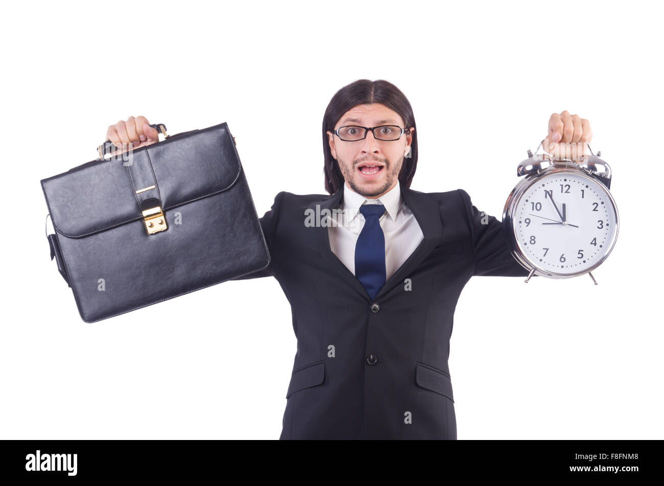 Businessman with clock isolated on white Stock Photo - Alamy