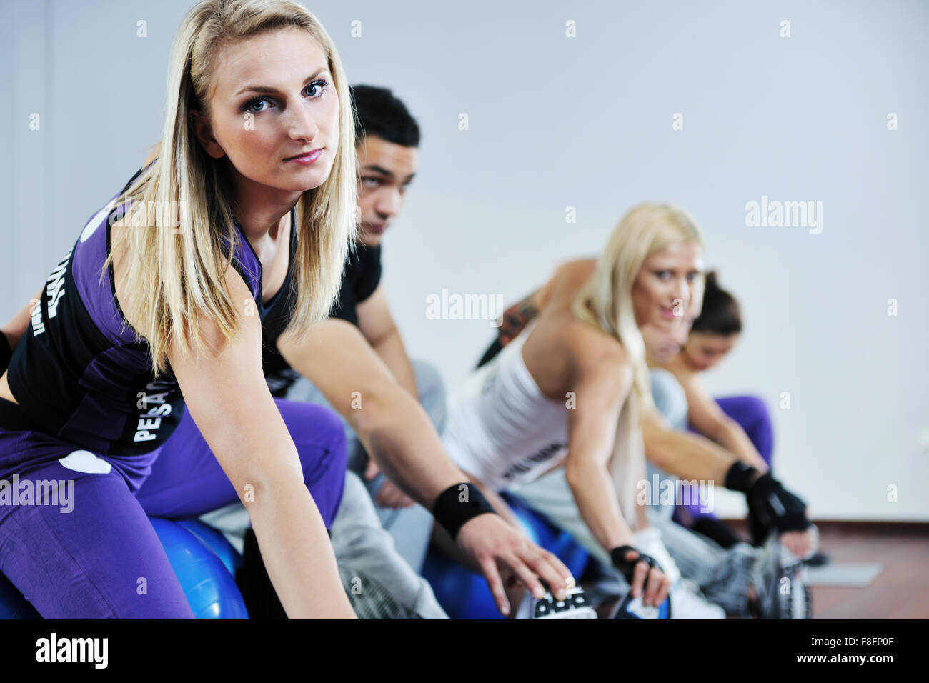 young healthy people group exercise fitness and get fit Stock Photo - Alamy