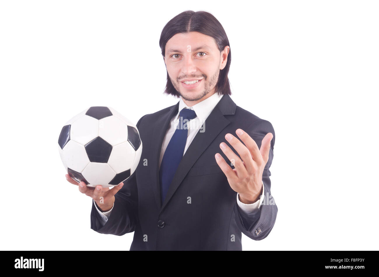 Man with football isolated on white Stock Photo - Alamy