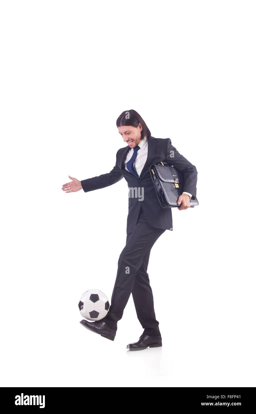 Man with football isolated on white Stock Photo - Alamy