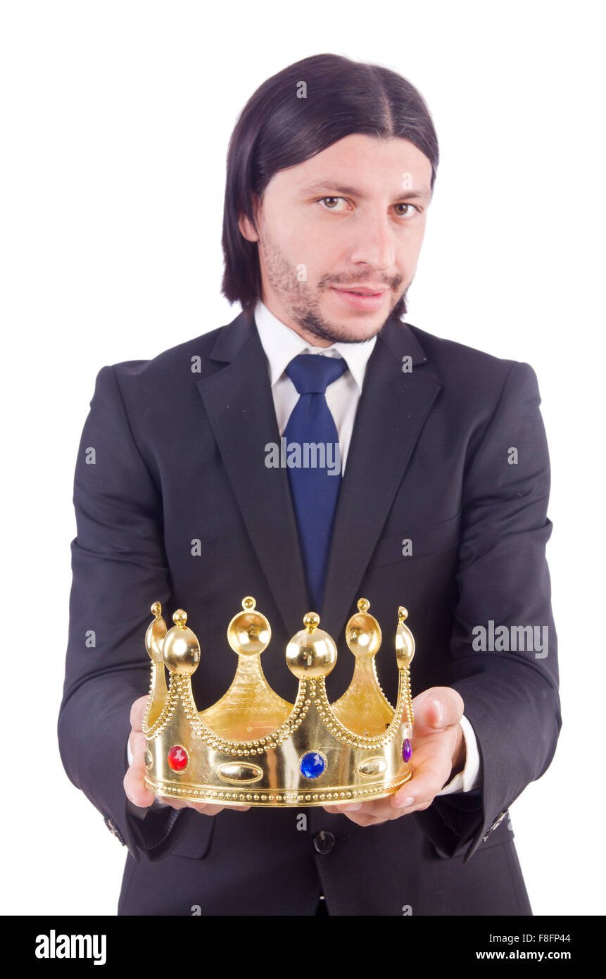Businessman with crown isolated on white Stock Photo - Alamy