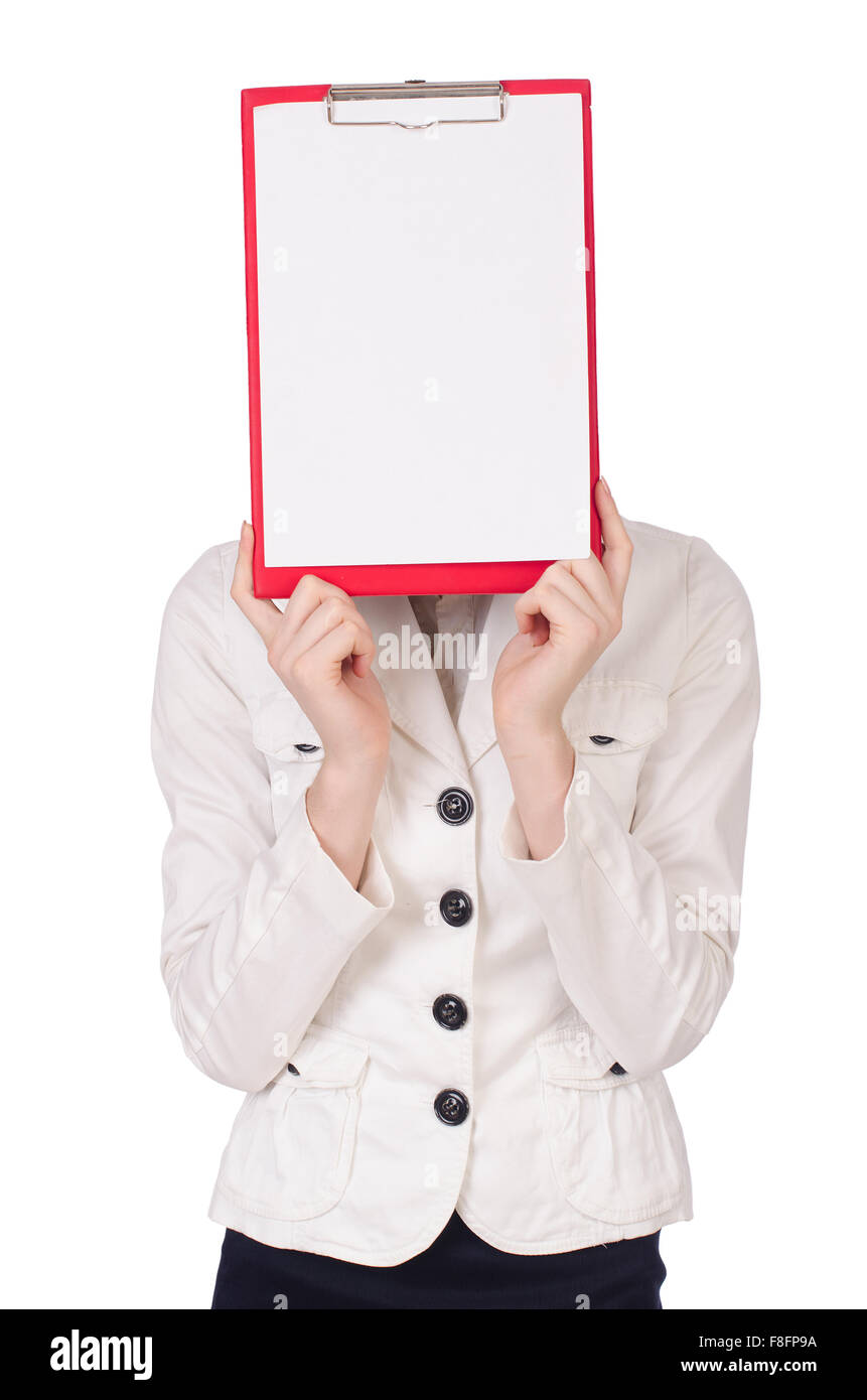 Young student with binder on white Stock Photo - Alamy