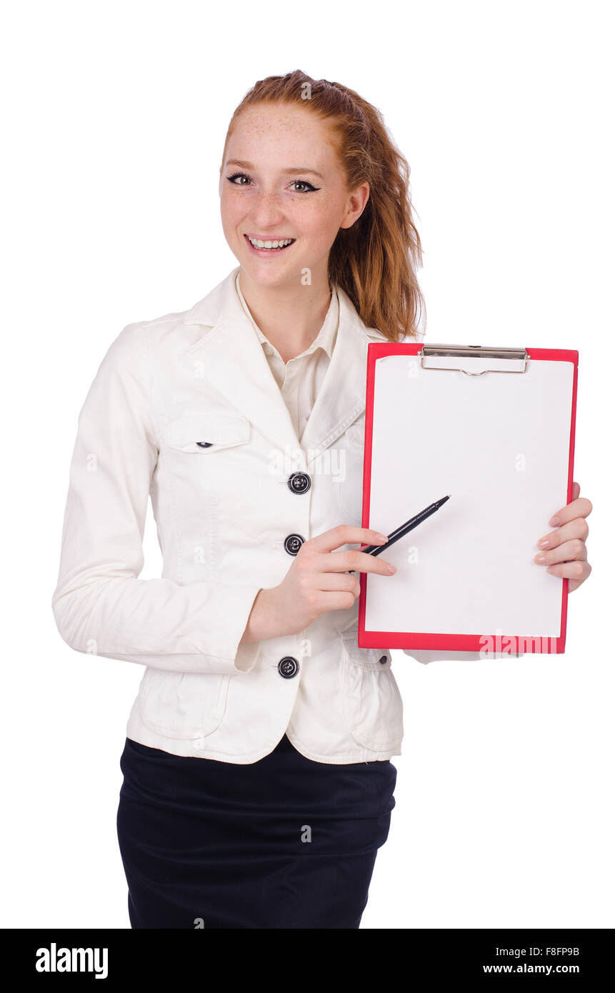 Young student with binder on white Stock Photo - Alamy