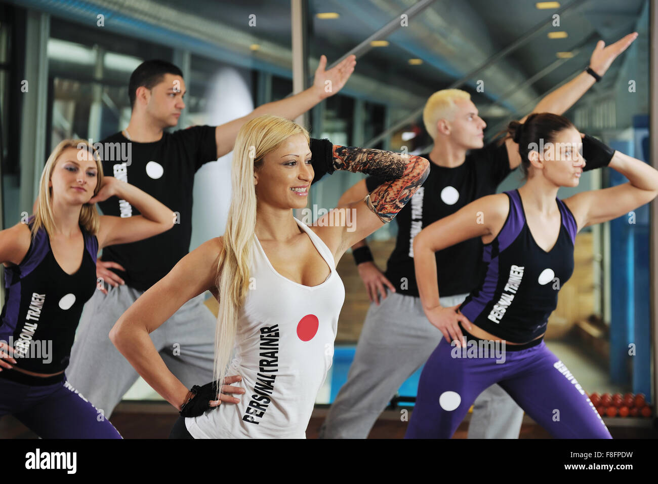 young healthy people group exercise fitness and get fit Stock Photo - Alamy