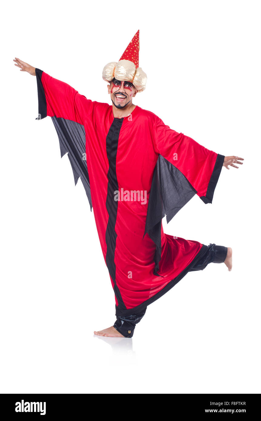 Wizard in red costume isolated on white Stock Photo - Alamy