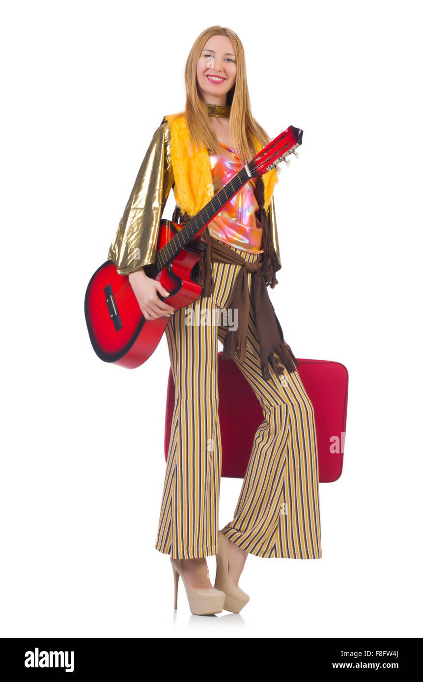 Tall guitar player isolated on white Stock Photo - Alamy