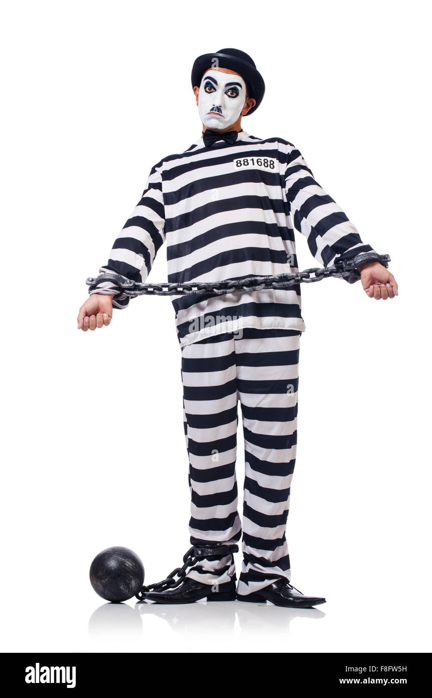 Funny man with facemask mask with shackles on white Stock Photo - Alamy