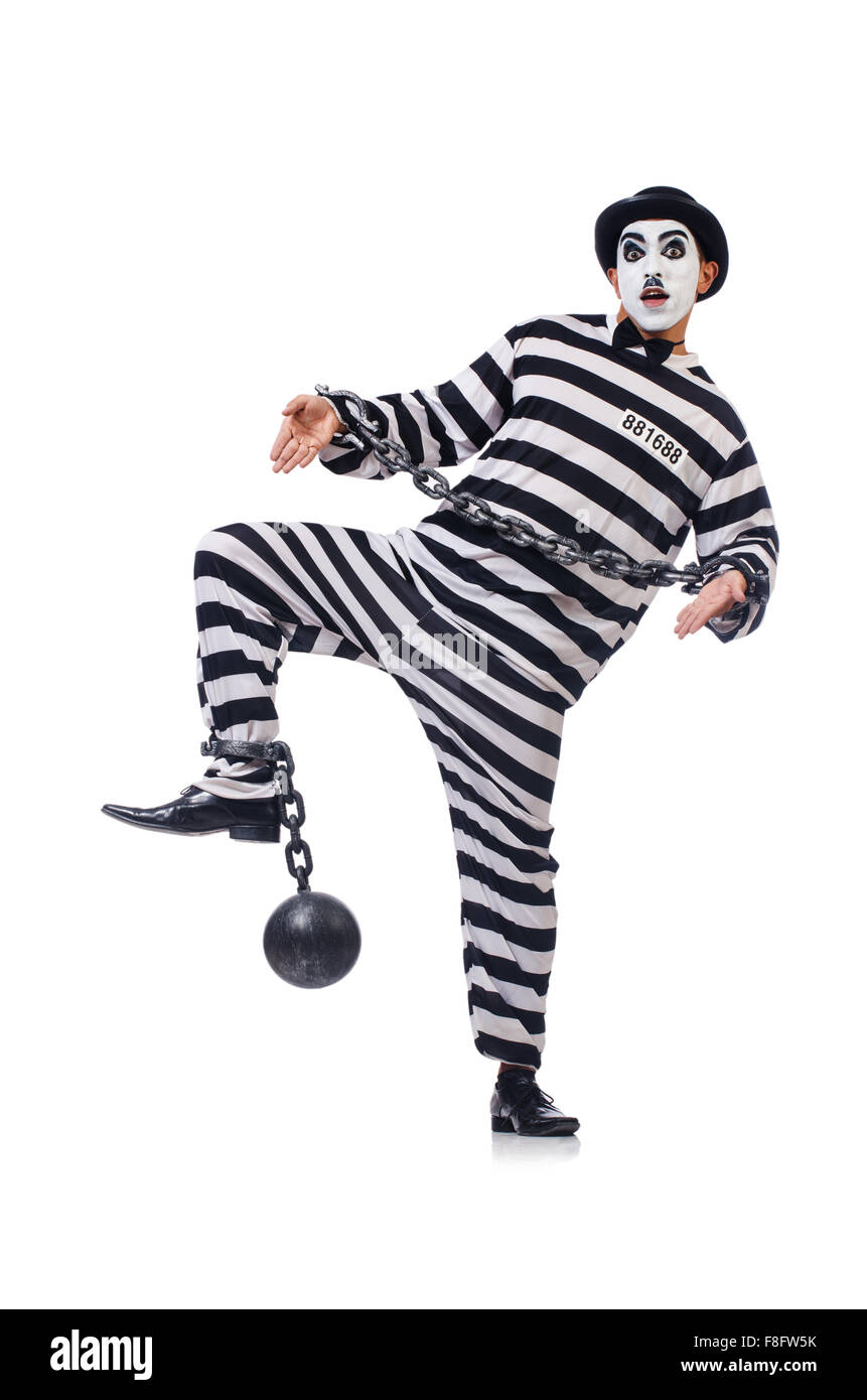 Funny man with facemask mask with shackles on white Stock Photo - Alamy