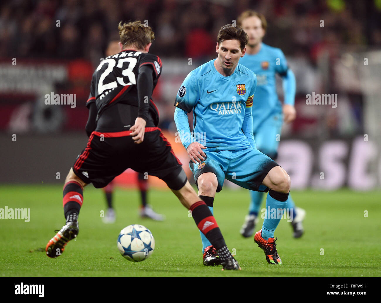 Leverkusen, Germany. 09th Dec, 2015. Soccer player Lionel Messi (R) of ...