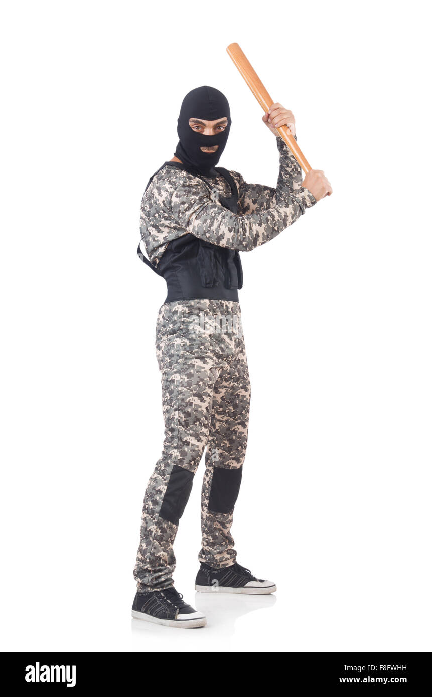 Soldier with baseball bat isolated on white Stock Photo - Alamy