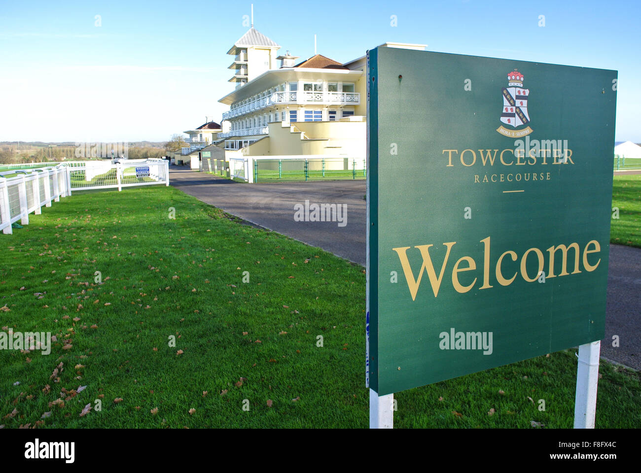 Towcester Race course sign Stock Photo - Alamy
