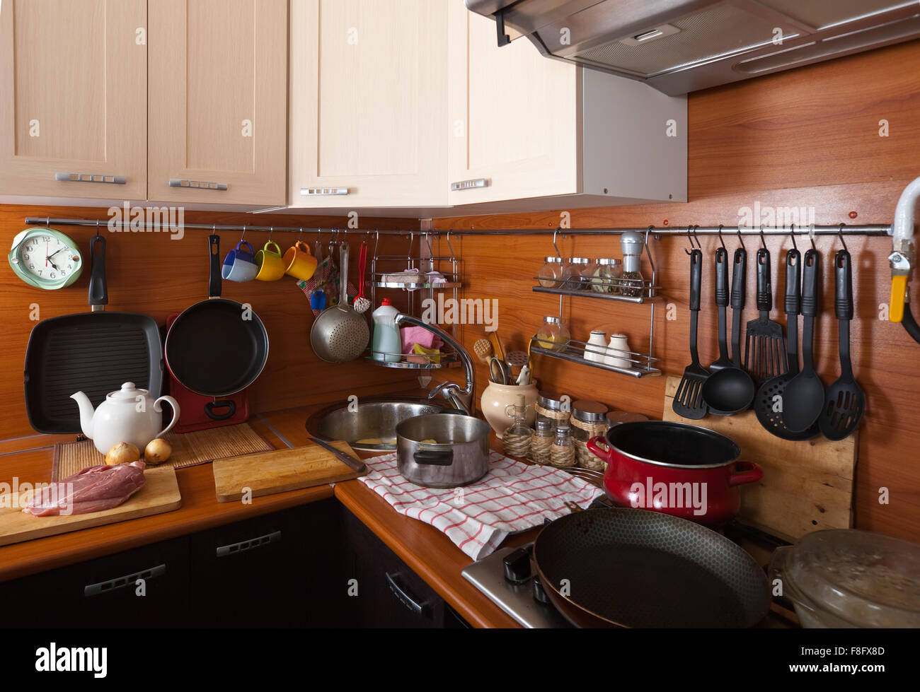 Interior of kitchen with utensils Stock Photo - Alamy