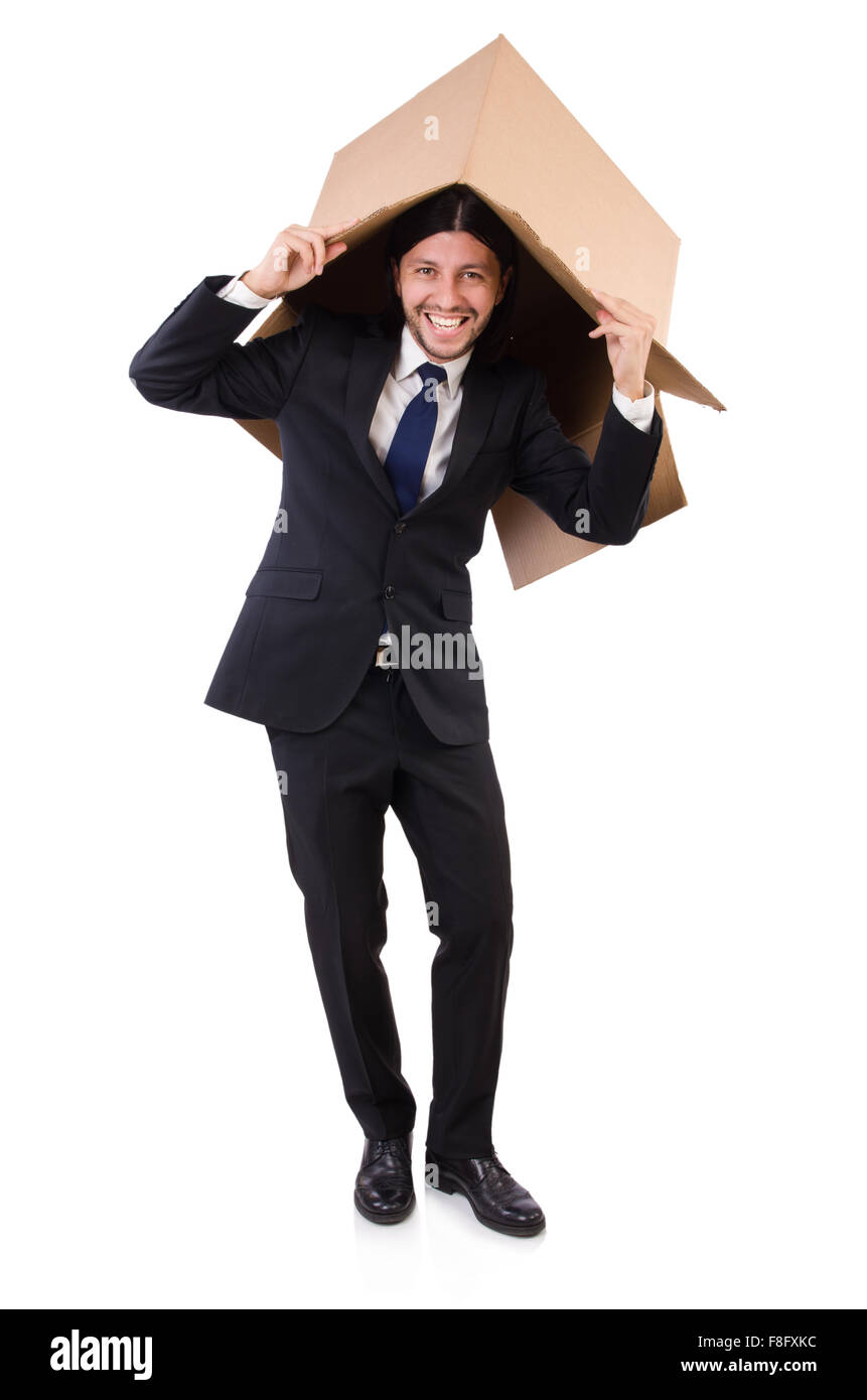 Man in thinking outside of the box concept Stock Photo - Alamy