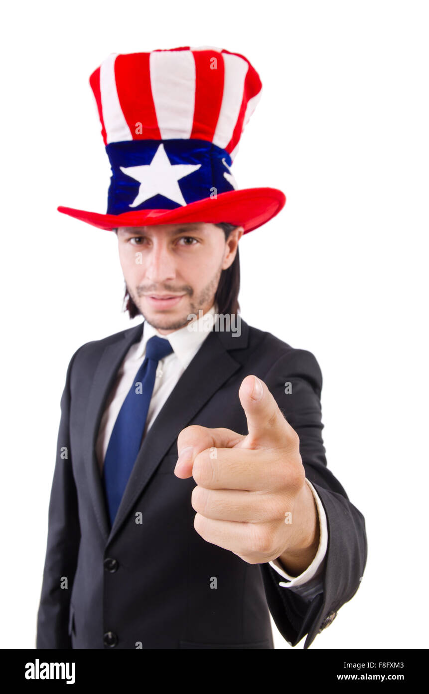 Man with american flag isolated on white Stock Photo - Alamy