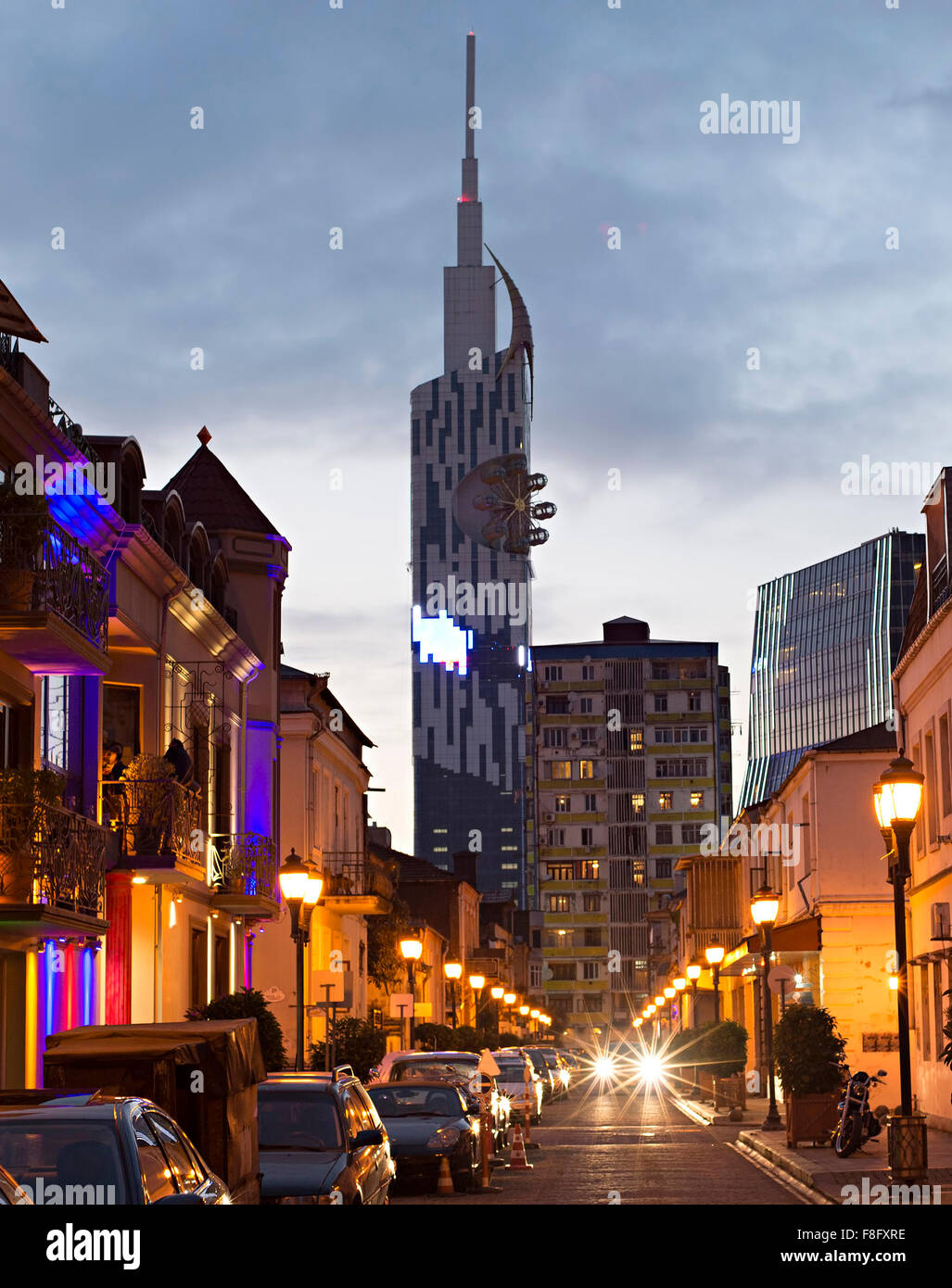 Colorful Batumi Old Town street at twilight. Adjara region, Georgia ...
