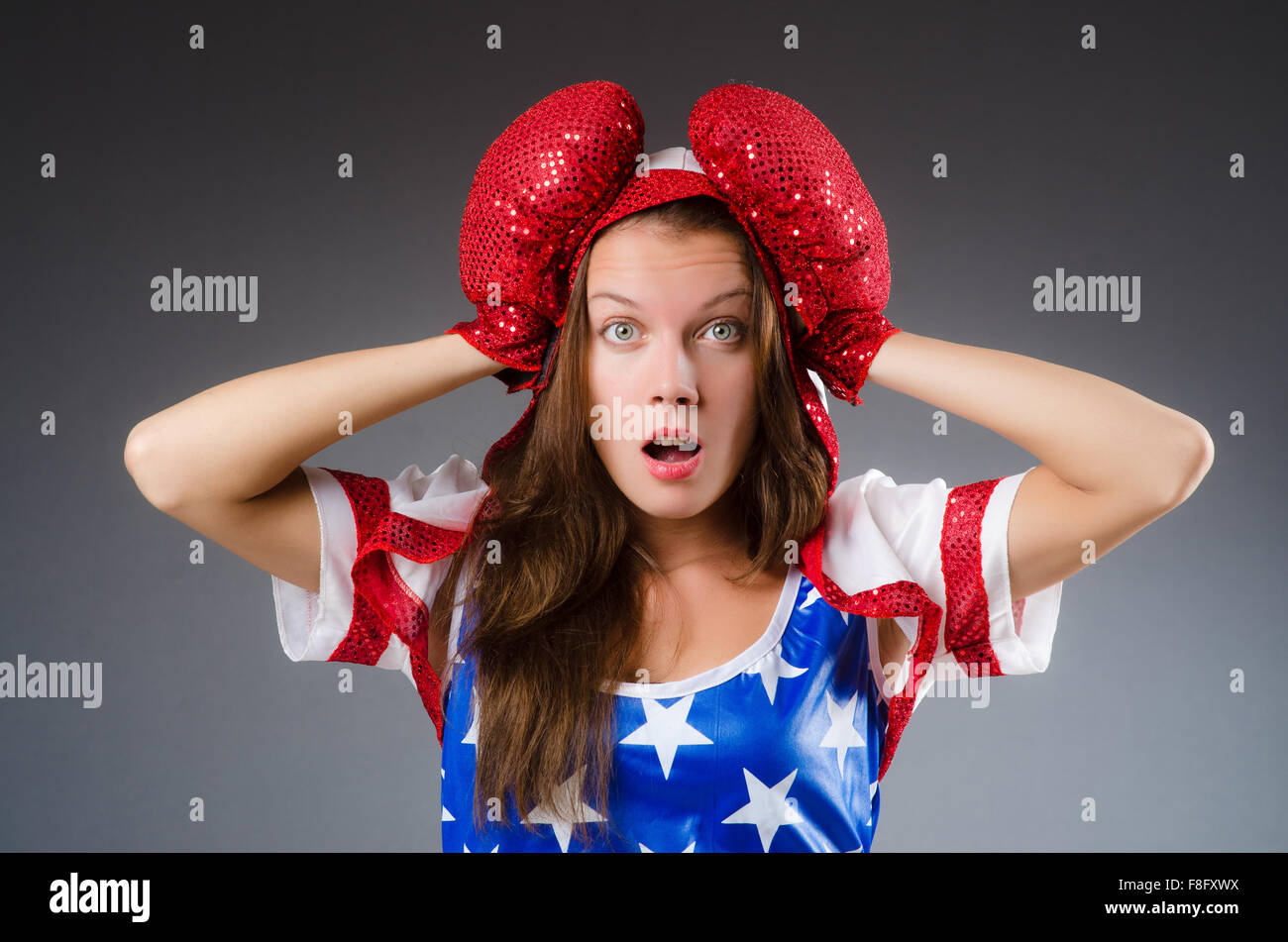 Woman boxer in uniform with US symbols Stock Photo - Alamy