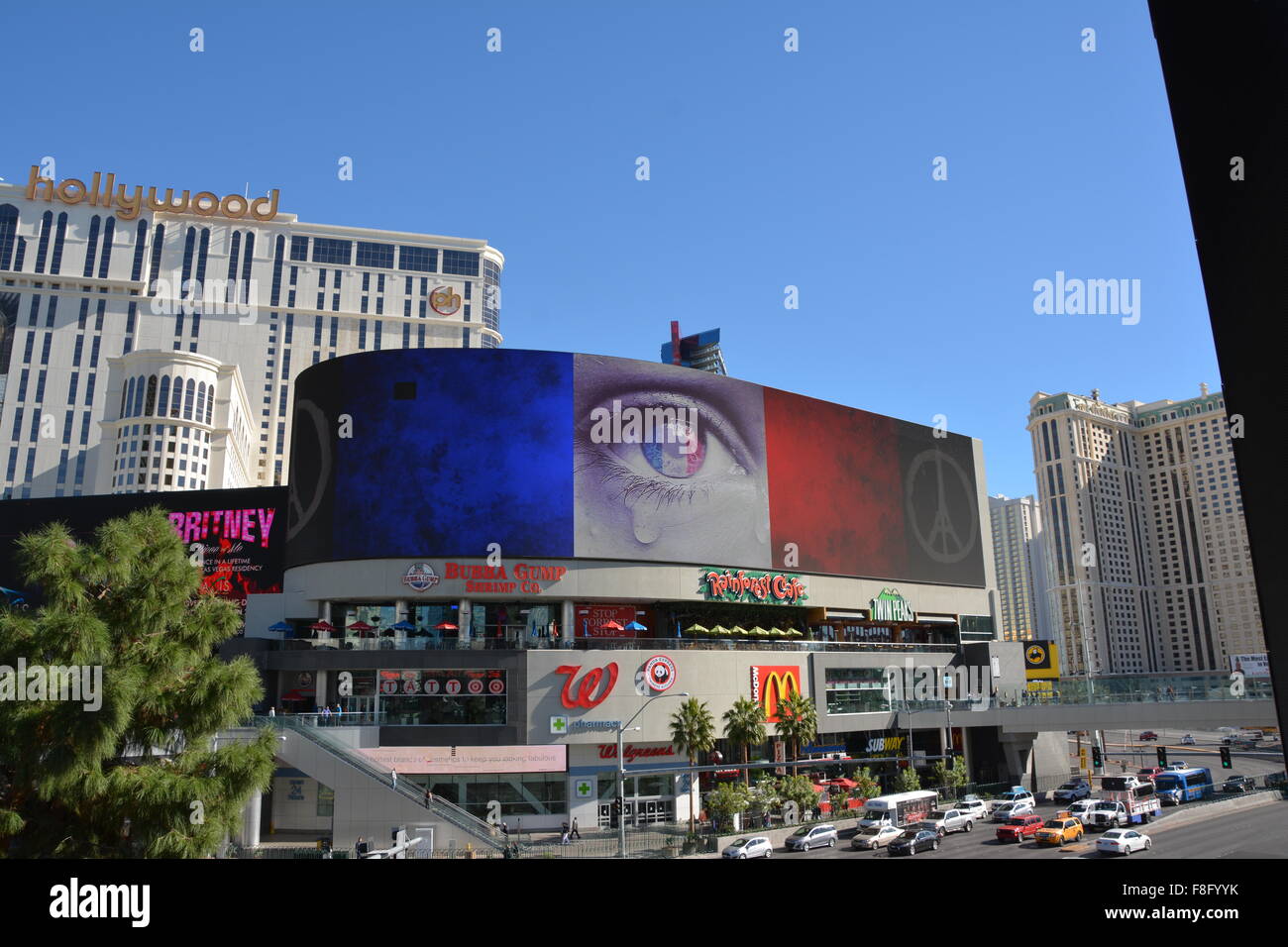 Image of support for November 13th Paris attacks on a big screen on Las ...