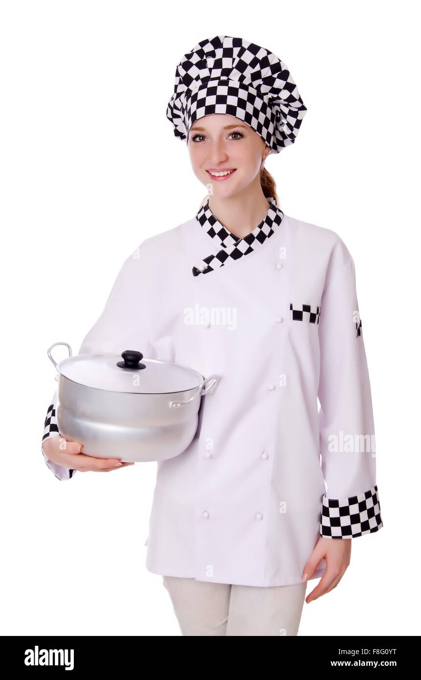 Young woman cook isolated on white Stock Photo - Alamy