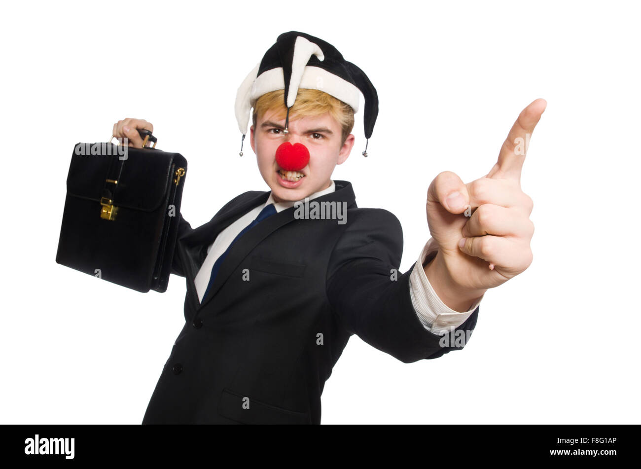 Clown businessman isolated on white Stock Photo - Alamy