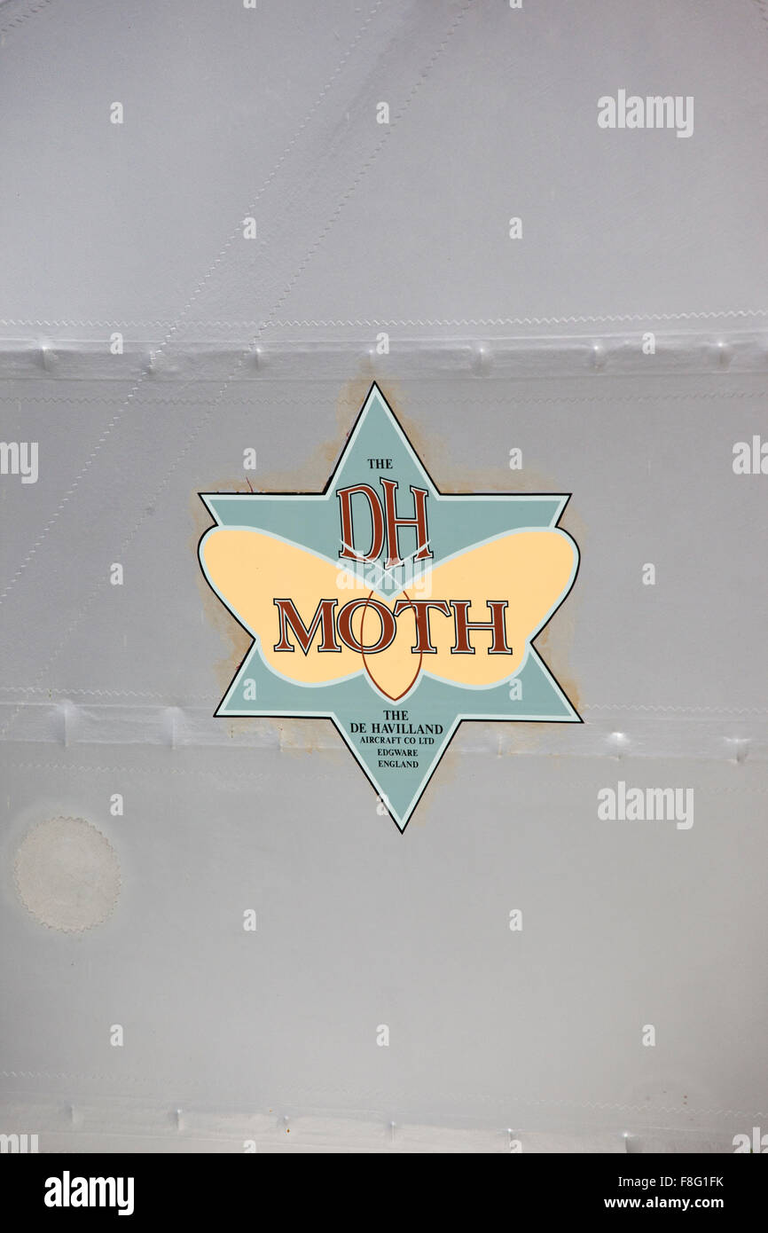 The D H Moth sign in side of plane Stock Photo - Alamy