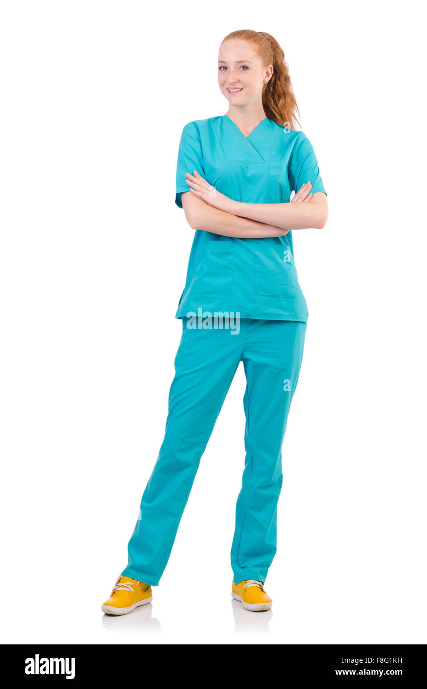 Woman-doctor in uniform isolated on white Stock Photo - Alamy