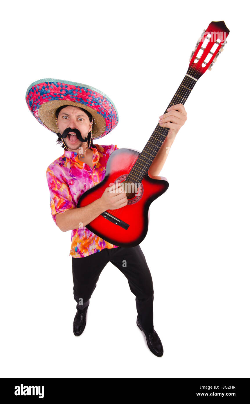 Mexican guitar player isolated on the white Stock Photo - Alamy