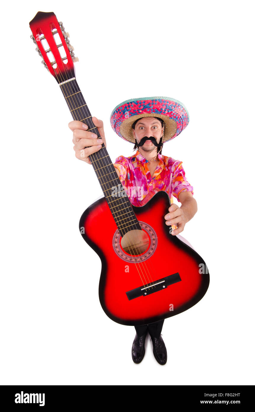 Mexican guitar player isolated on the white Stock Photo - Alamy