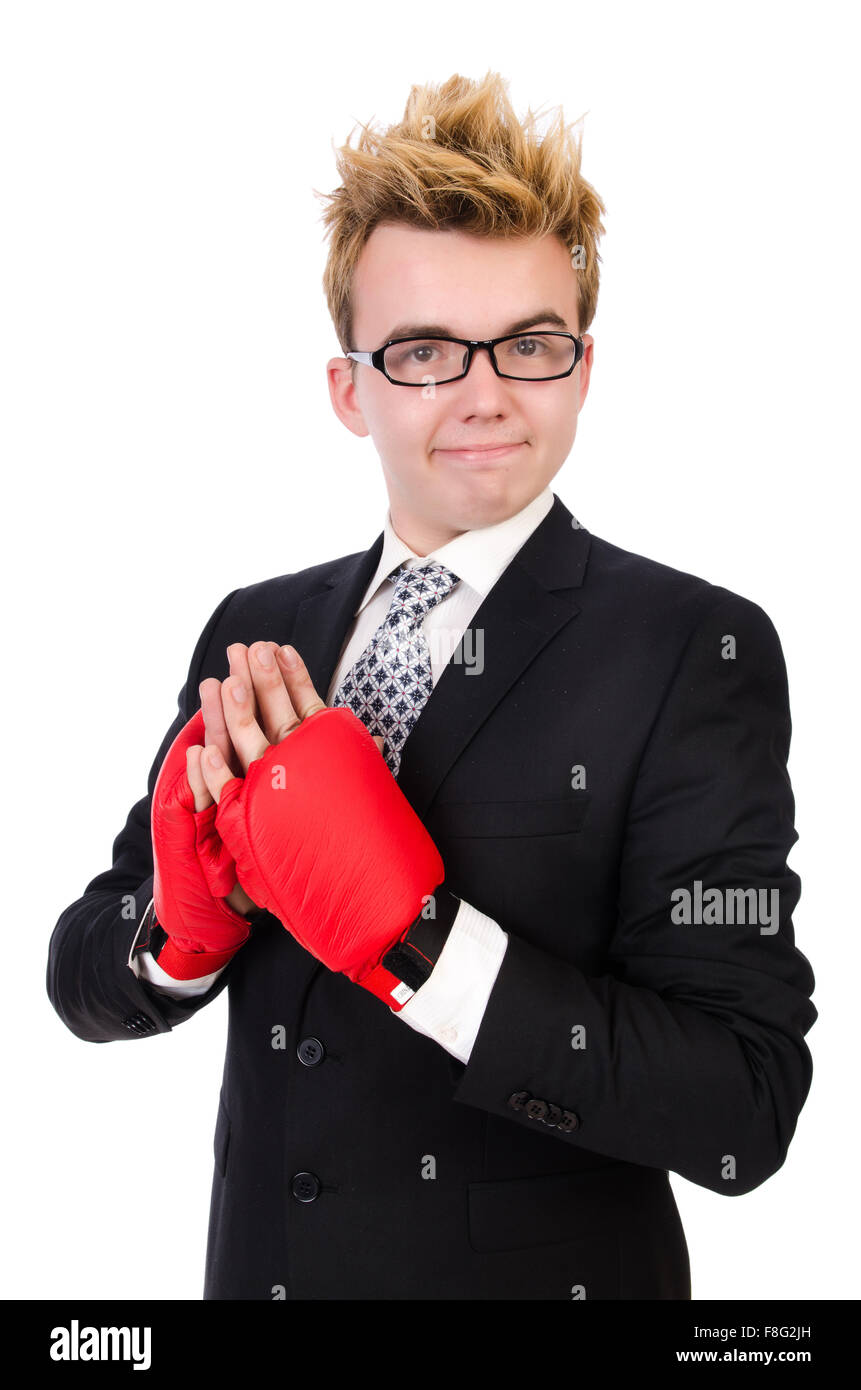 Young businessman boxer isolated on white Stock Photo - Alamy