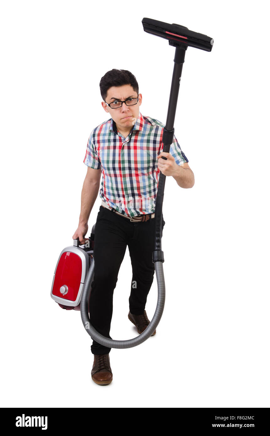 Attractive man vacuuming house floor hi-res stock photography and ...