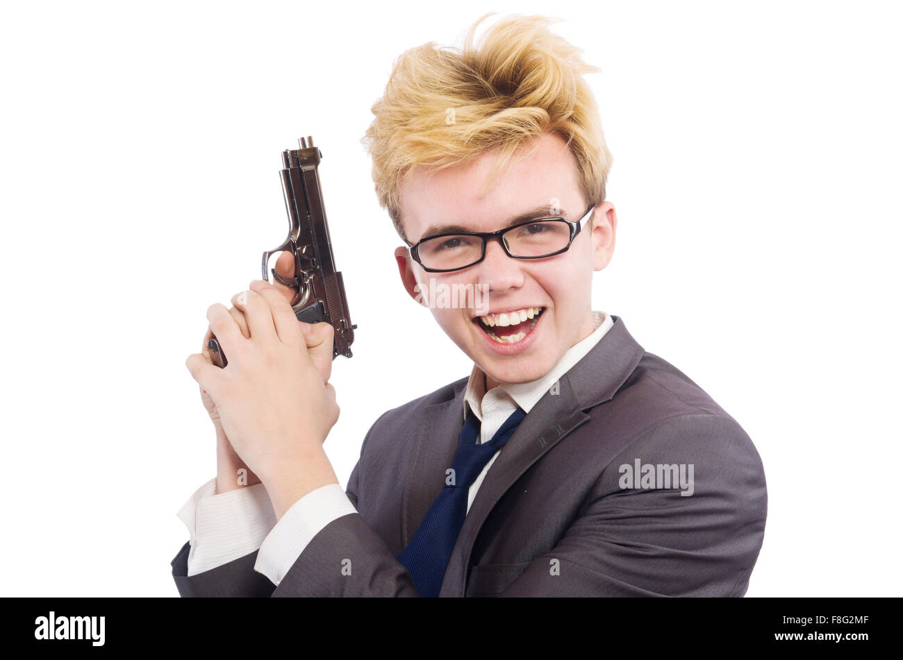 Funny businessman gun on white hi-res stock photography and images - Alamy