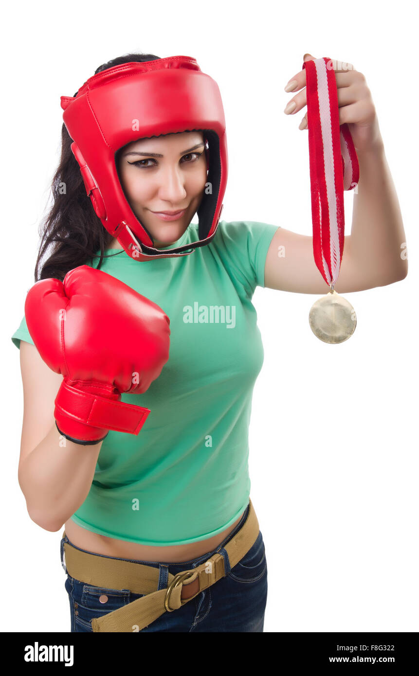 Woman boxer isolated on the white background Stock Photo - Alamy