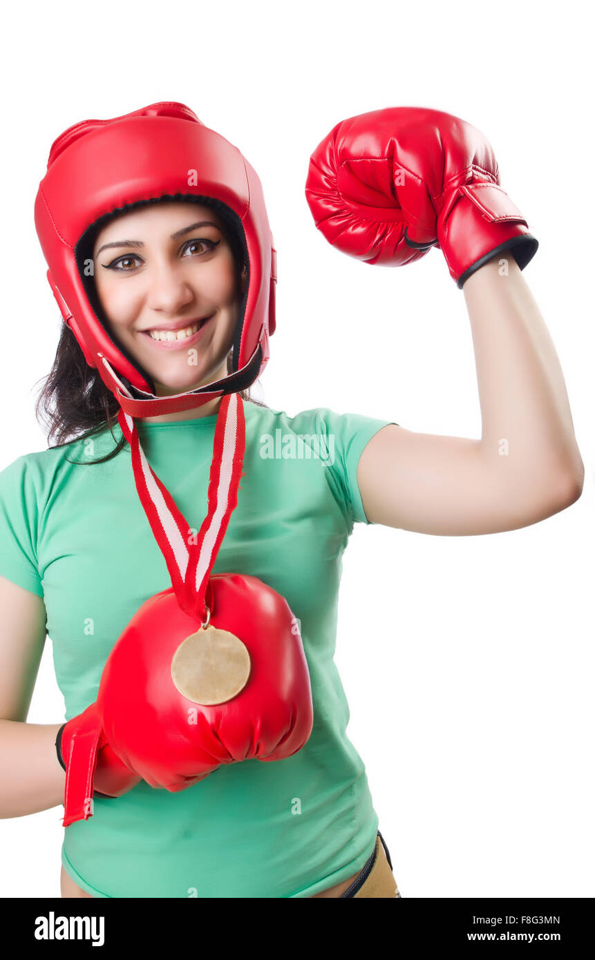 Woman boxer isolated on the white background Stock Photo - Alamy