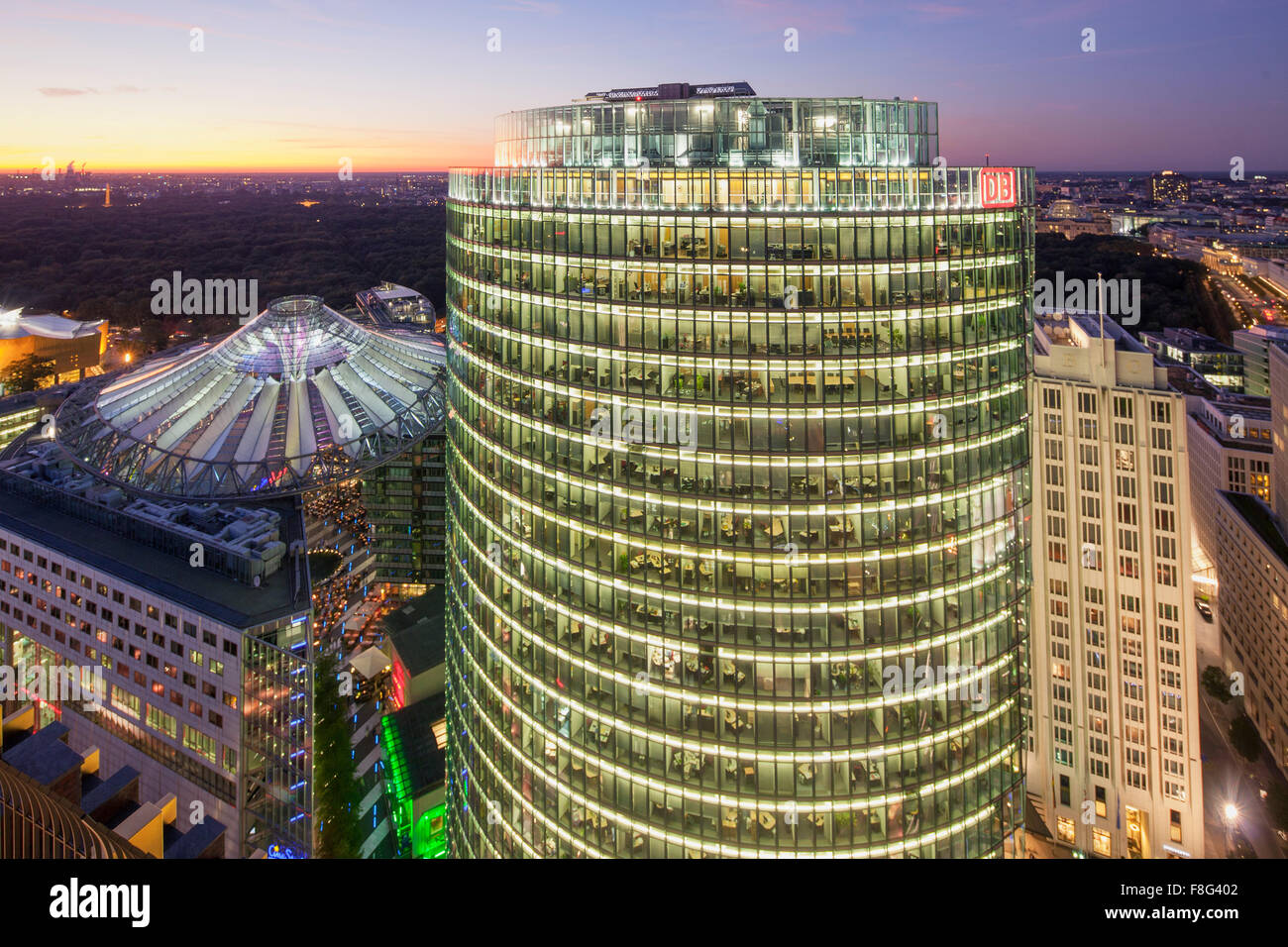 Panoramic View from Kollhoff Tower, Sony Center , DB tower, Berlin ...