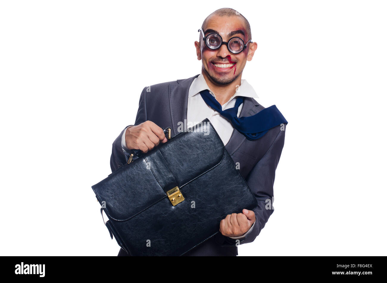 Badly beaten businessman isolated on white Stock Photo - Alamy