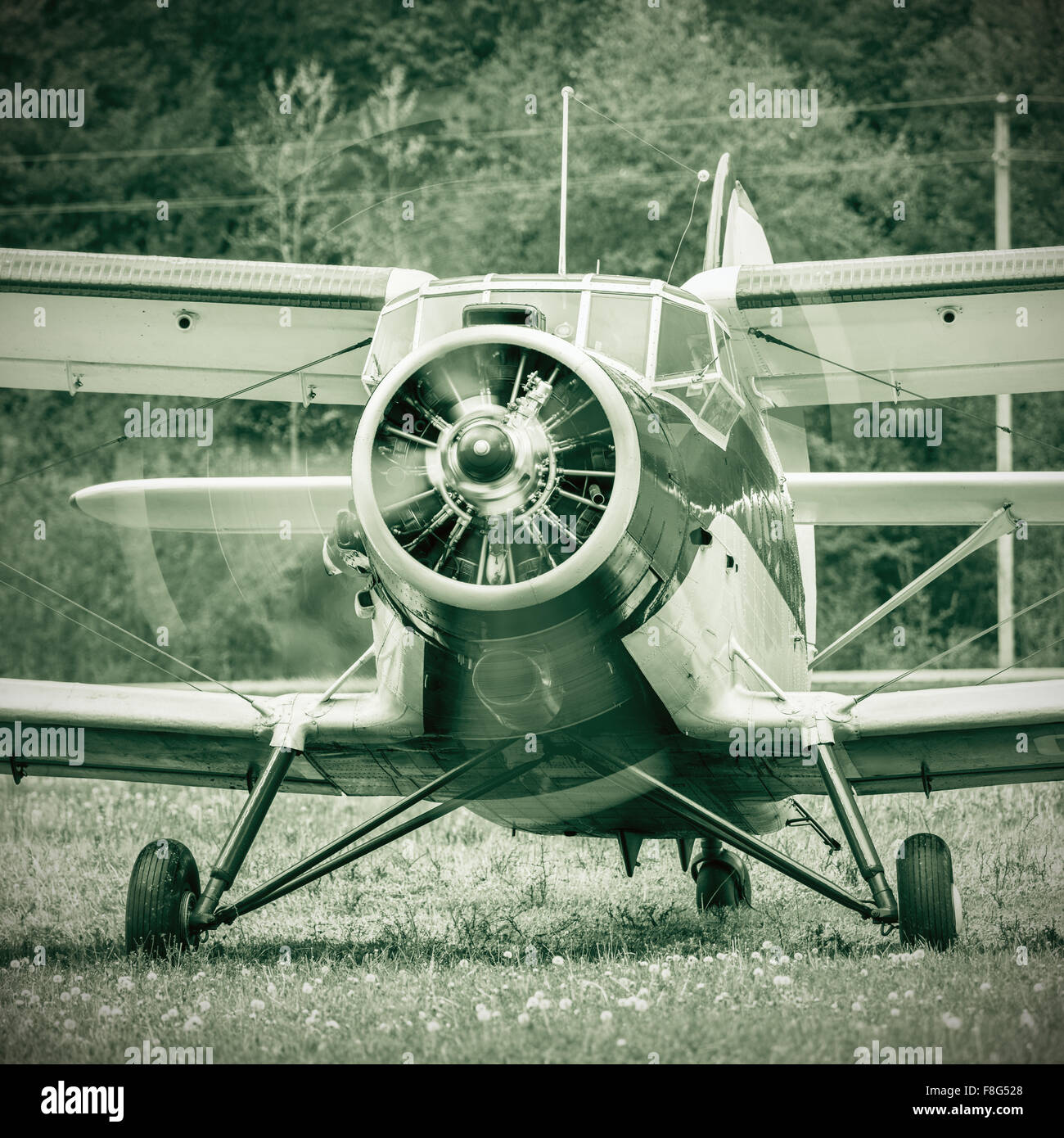 Start of the engine of the old retro plane Stock Photo - Alamy
