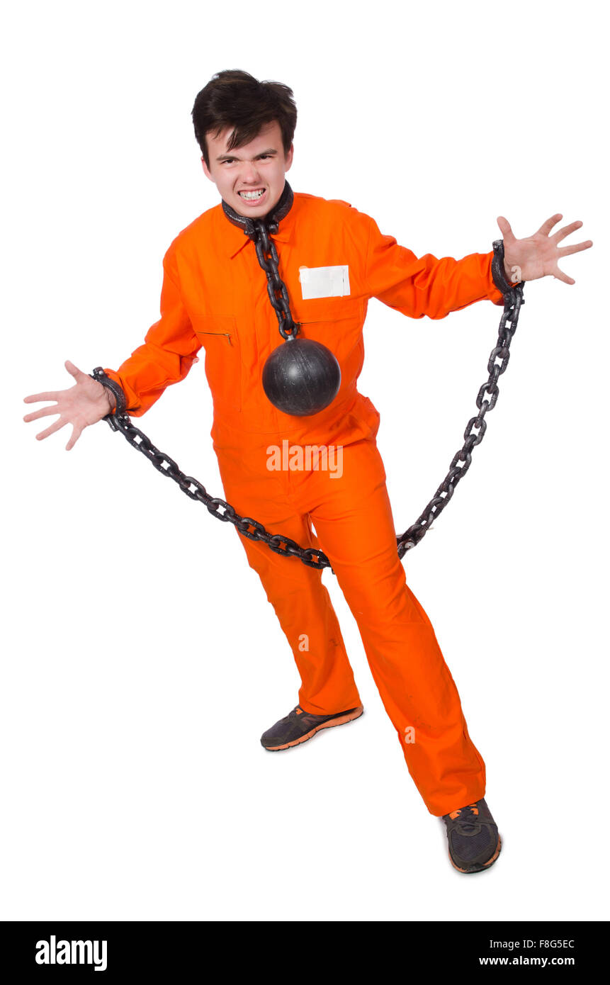 Young inmate with chains isolated on the white Stock Photo - Alamy