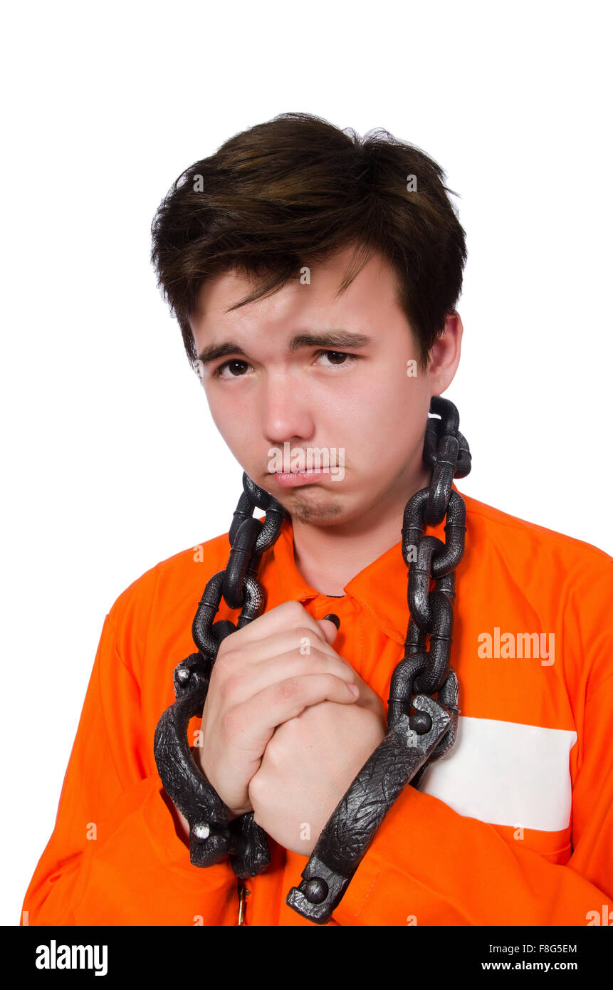 Young inmate with chains isolated on the white Stock Photo - Alamy