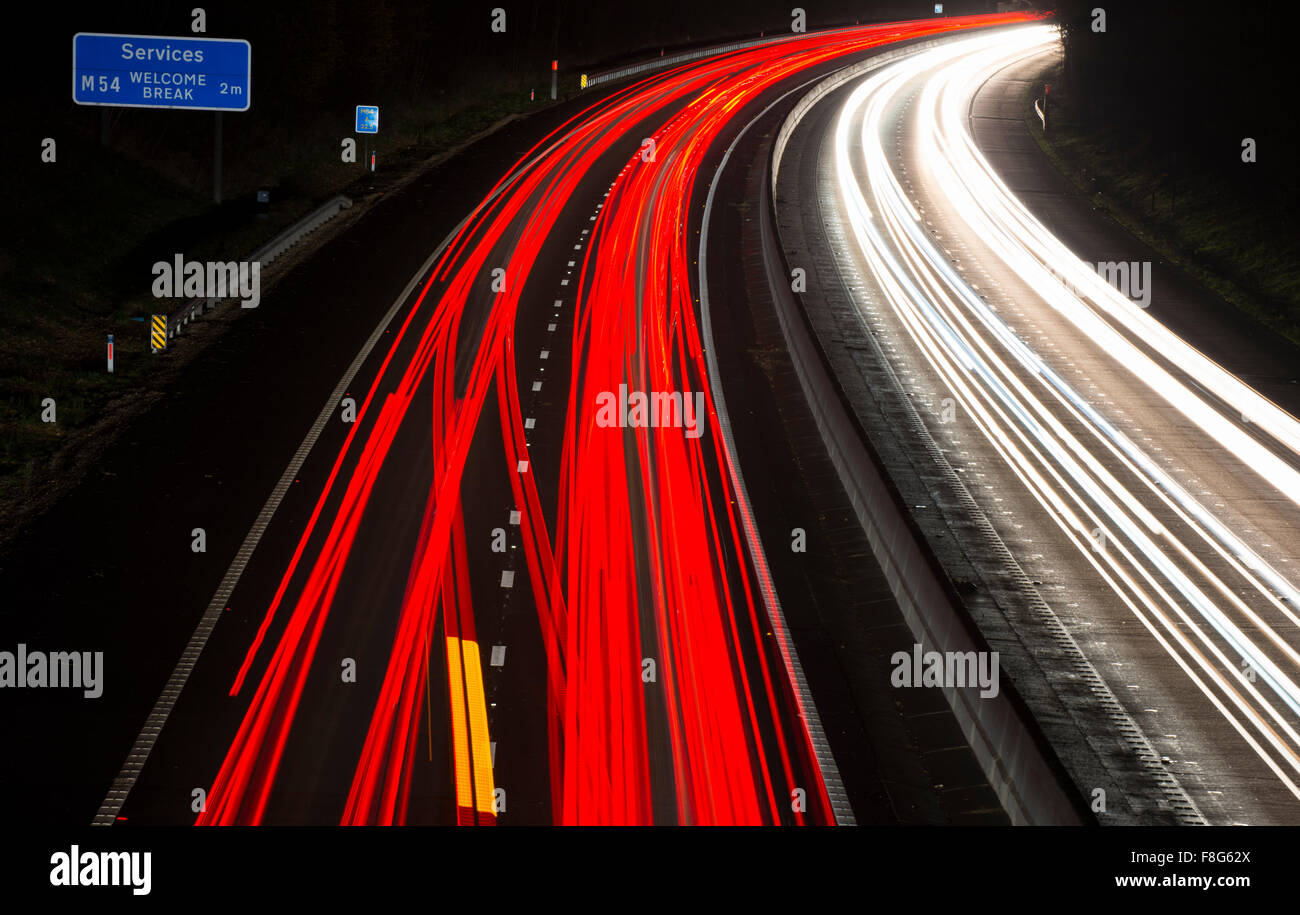 Motorway light trails on the M54 near Shifnal, Shropshire, England ...
