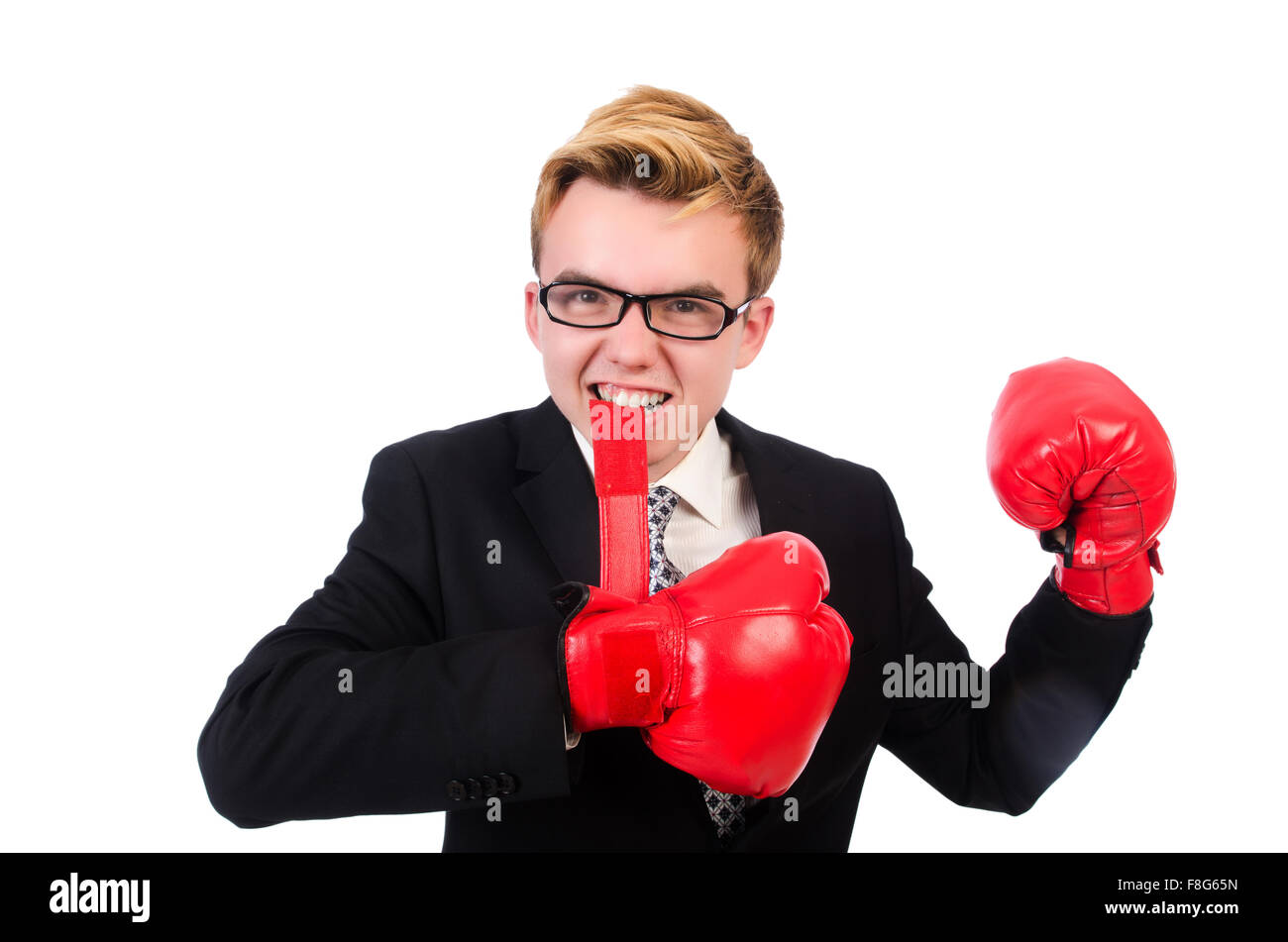 Young businessman boxer isolated on white Stock Photo - Alamy