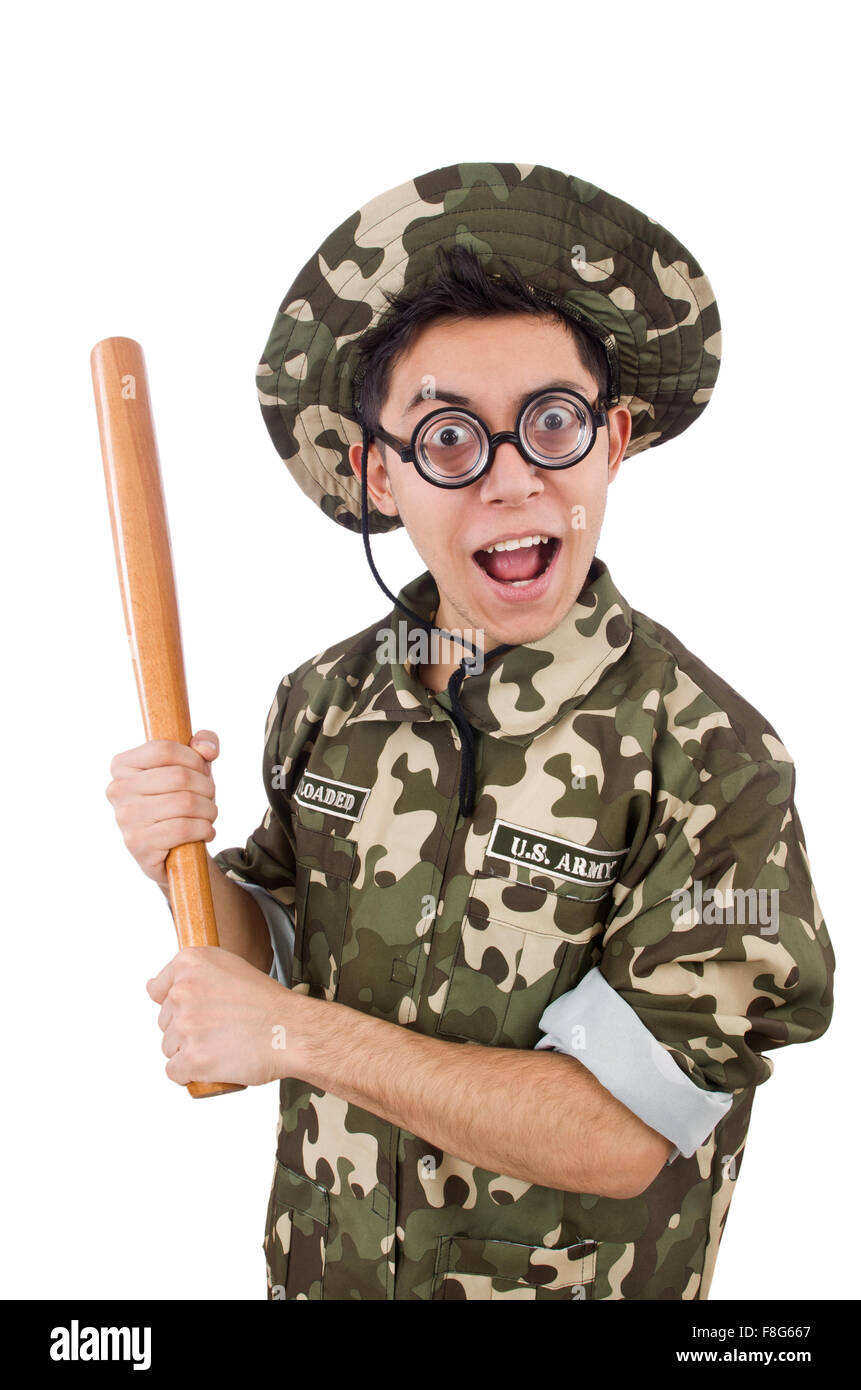 Soldier with baseball bat isolated on white Stock Photo - Alamy