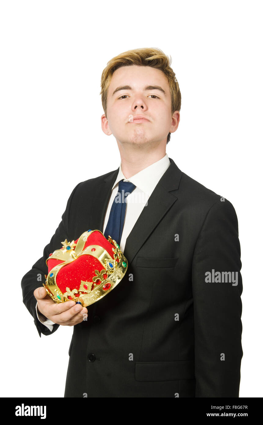 Businessman with crown isolated on white Stock Photo - Alamy